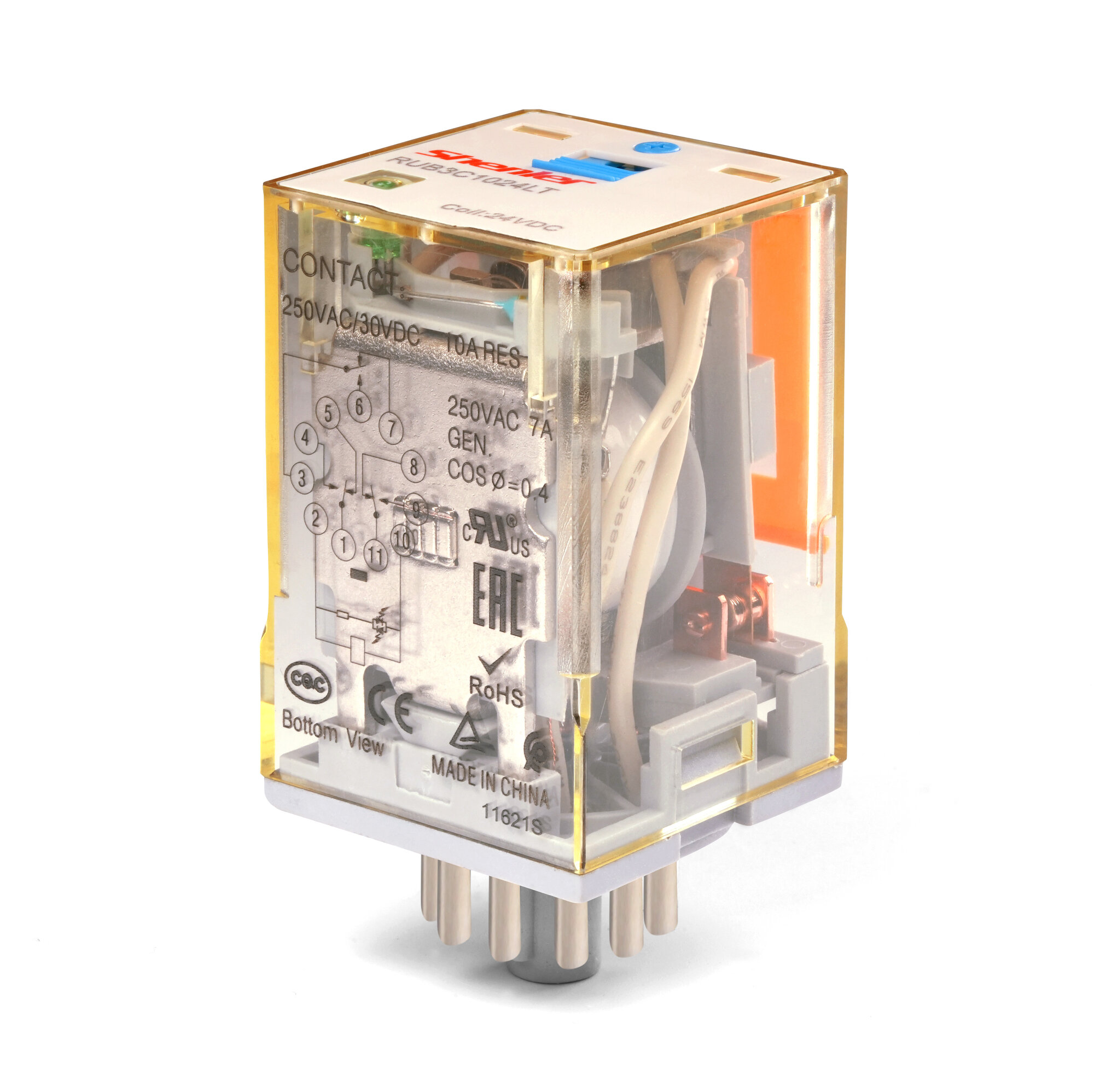 RUB3C5524LT Реле, 3CO, 10A(250VAC/24VDC), 24VAC, мех. индикация, тест-кнопка с блокировкой, LED (аналог RUMC32B7)