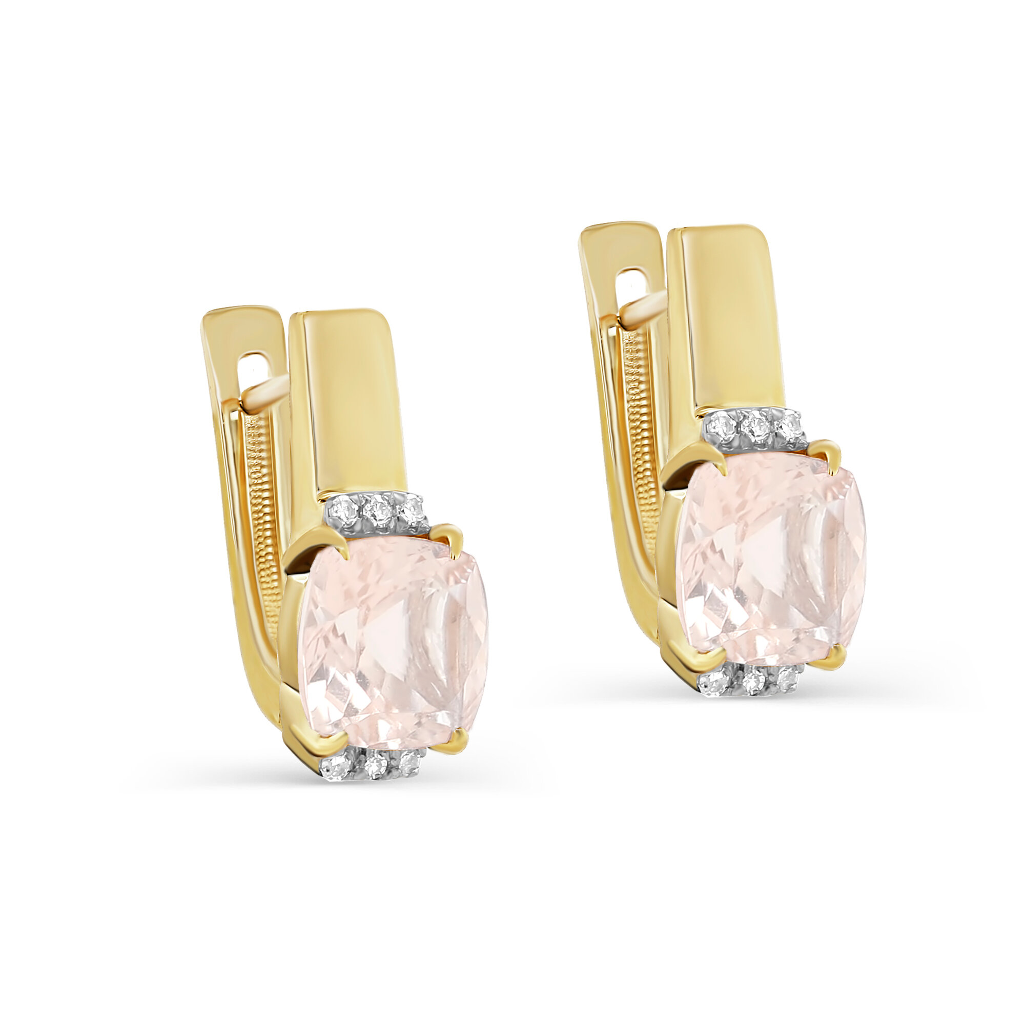 Серьги JEWELIN, желтое золото, 585 проба, бриллиант, кварц