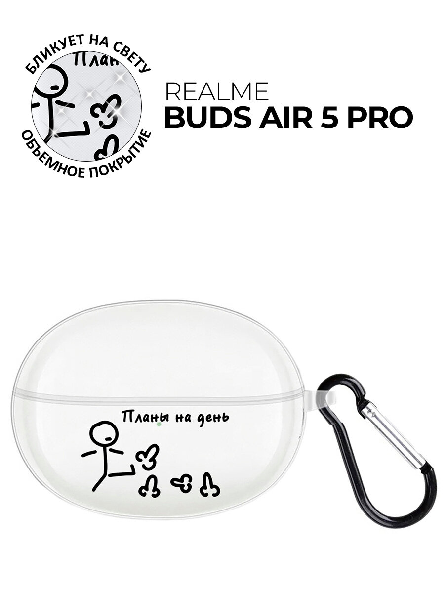 Чехол на Realme Buds Air 5 Pro с принтом "Планы на день" прозрачный