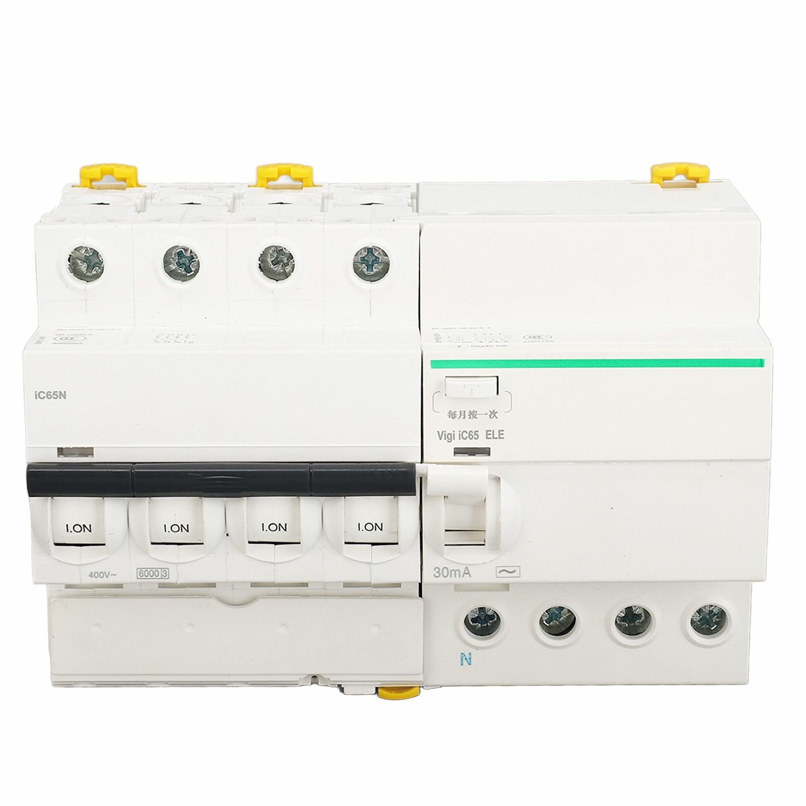 Мини-выключатель 4P, 10A, 400В, огнестойкий PA66, защита от утечки, N-схема