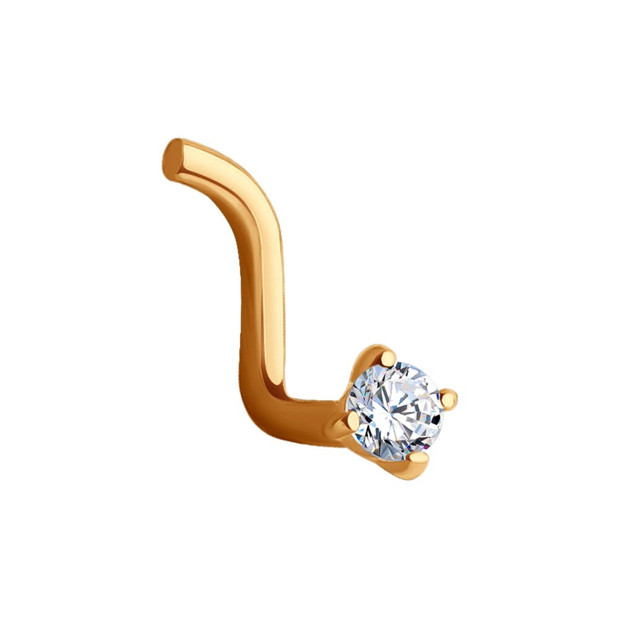 Пирсинг в нос, красное золото, 585 проба, фианит