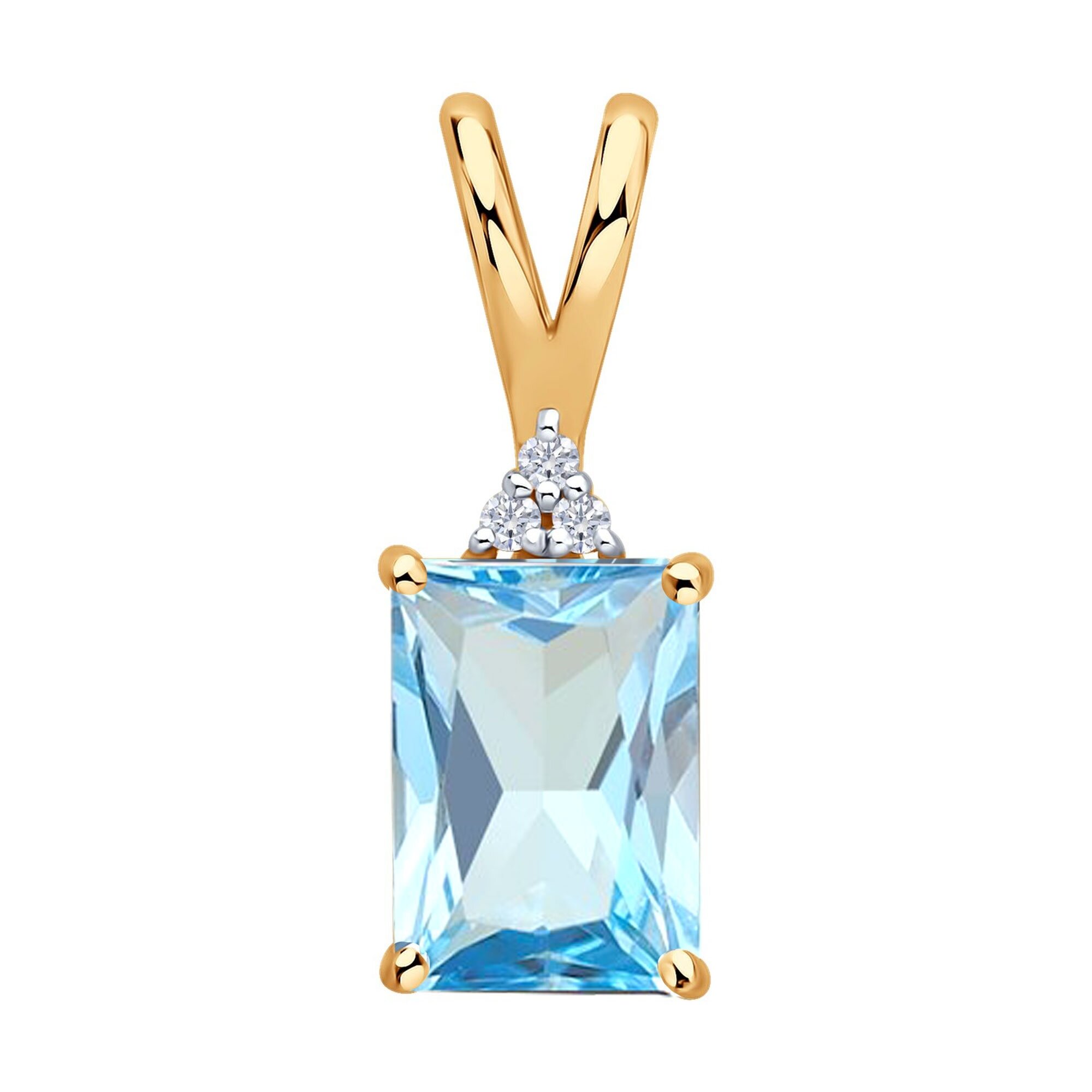 Подвеска, красное золото, 585 проба, топаз, бриллиант