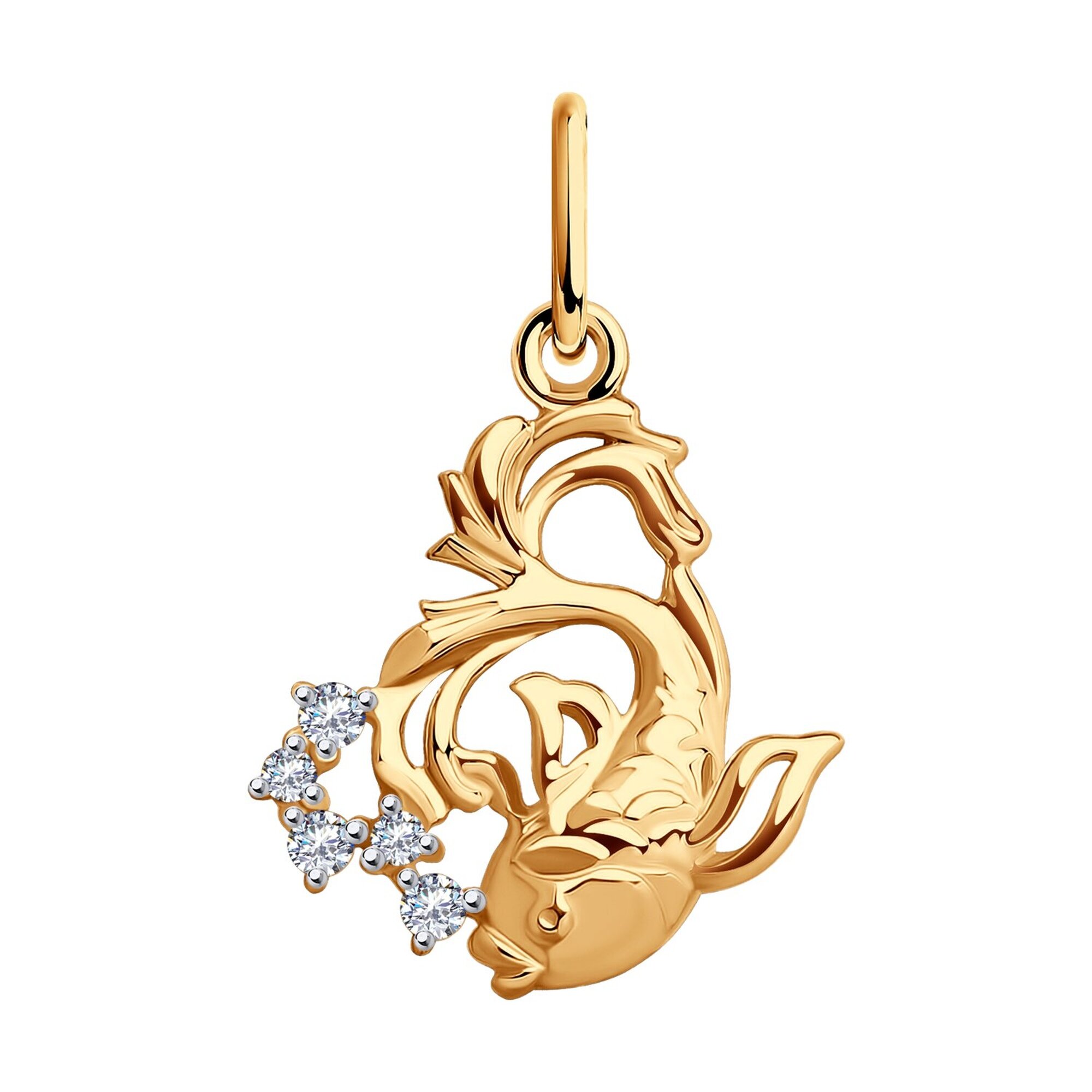 Подвеска, красное золото, 585 проба, фианит