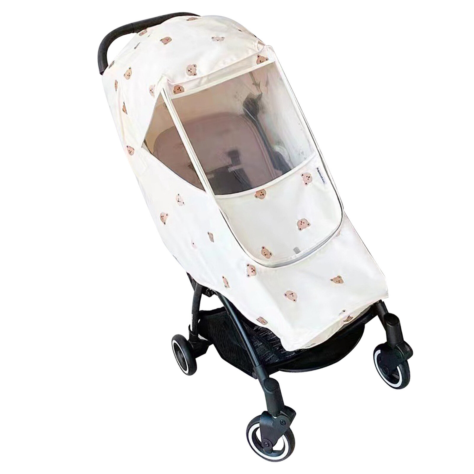 Дождевик для коляски с принтом милого медвежонка, водонепроницаемый и ветрозащитный, бежевый, подходит для прогулок и путешествий