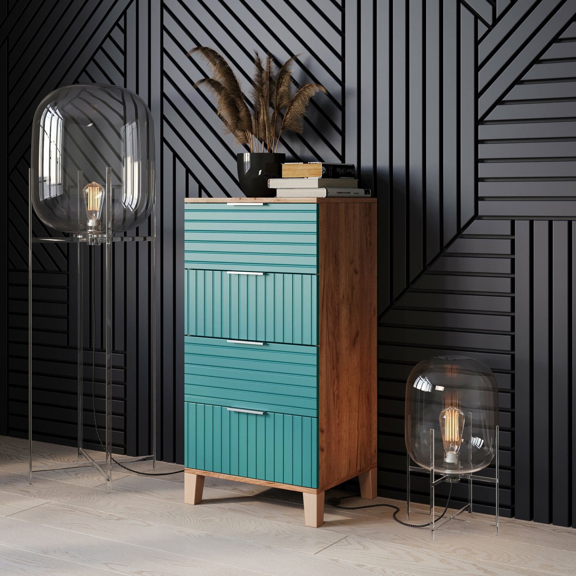 Комод для одежды, узкий, в прихожую, на ножках, с ящиками, Марвин - 6 Аквамарин, 50х100х40 см