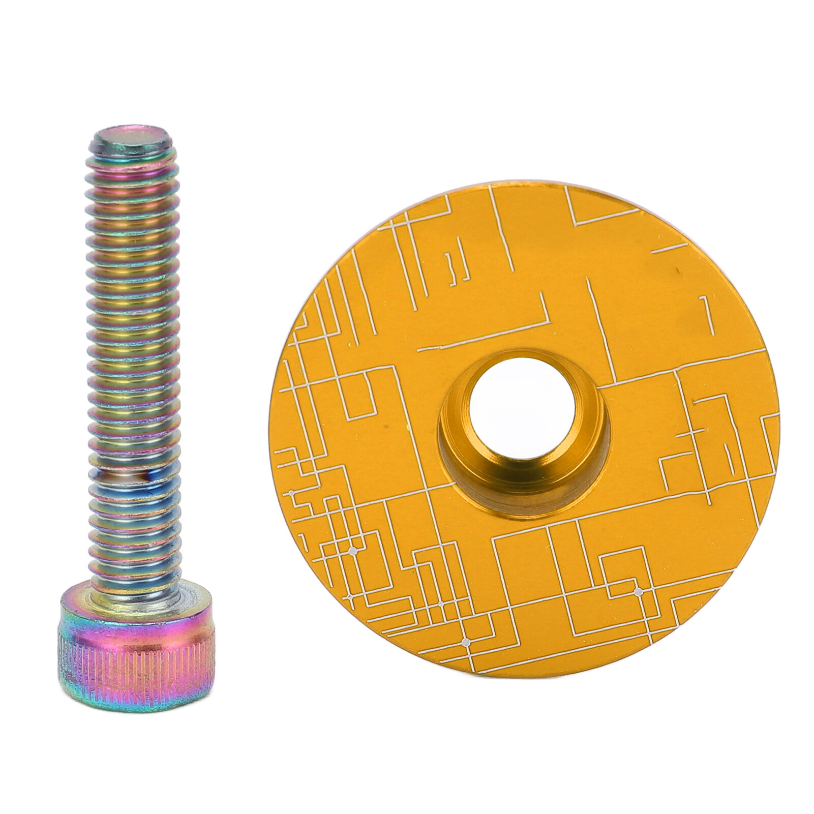 Верхняя крышка рулевой колонки велосипеда, алюминиевый сплав, крышка выноса руля горного велосипеда с болтами, желтая.