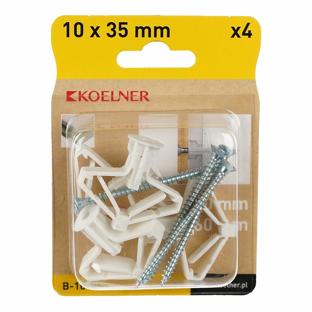 Дюбель для гипсокартона Бабочка 10х35 мм с шурупом 4х60 мм 4 шт