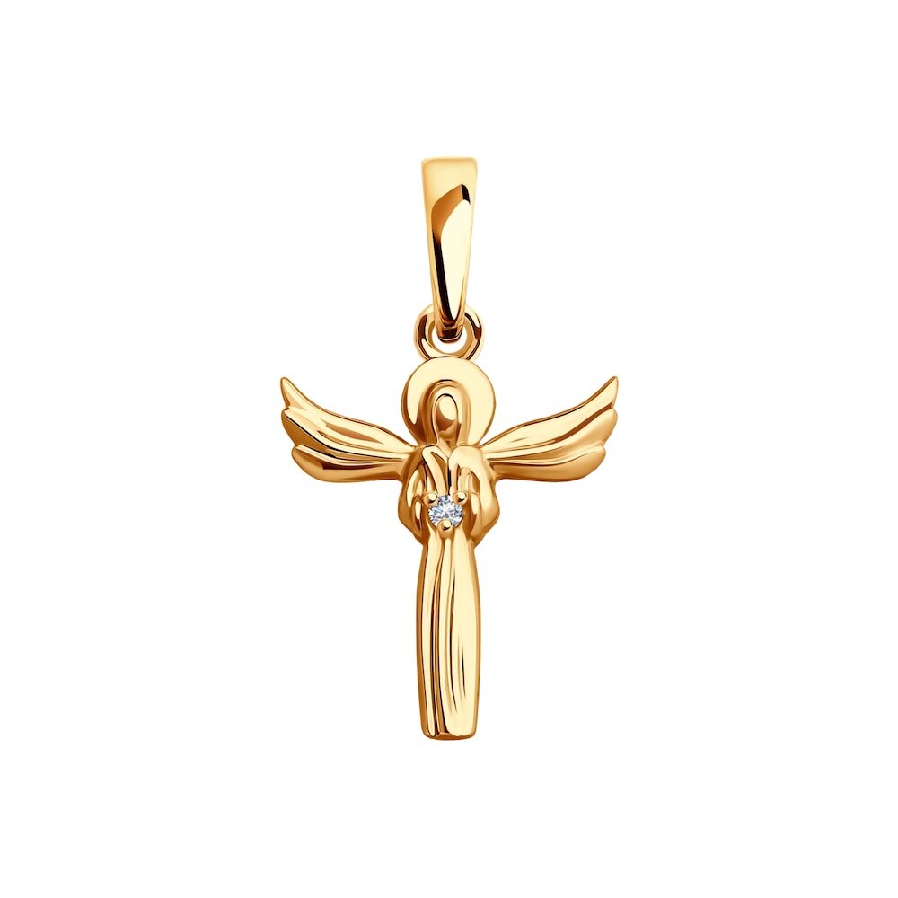 Подвеска, красное золото, 585 проба, фианит