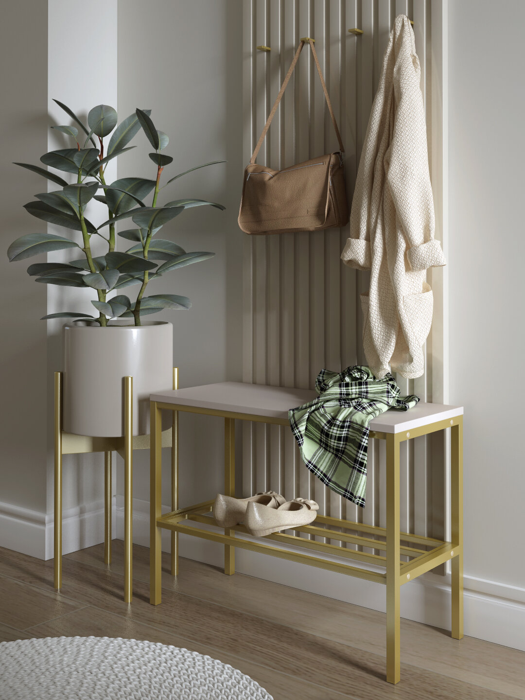 Банкетка в прихожую в стиле лофт кашемир/золотой