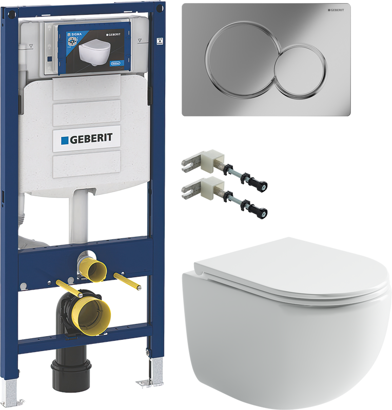 Комплект Унитаз подвесной Ceramicanova UP Rimless CN4007 белый + Инсталляция Geberit Duofix UP 320 111.300.00.5 + Кнопка Sigma 01 115.770.21.5 хром + Крепления 111.815.00.1 к стене