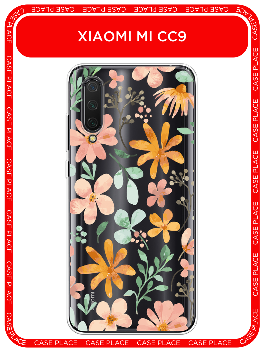 Чехол на Xiaomi Mi CC9/A3 Lite/9 Lite / Сяоми Mi CC9/A3 Lite/9 Lite с принтом Цветочки и стебли, прозрачный