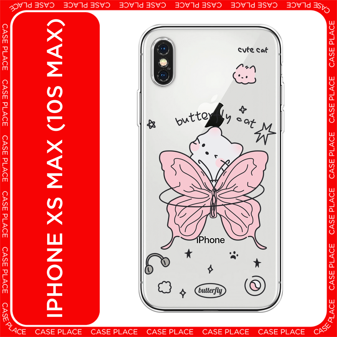 Чехол на Apple iPhone XS Max / Айфон XS Max с принтом Котик-бабочка, прозрачный