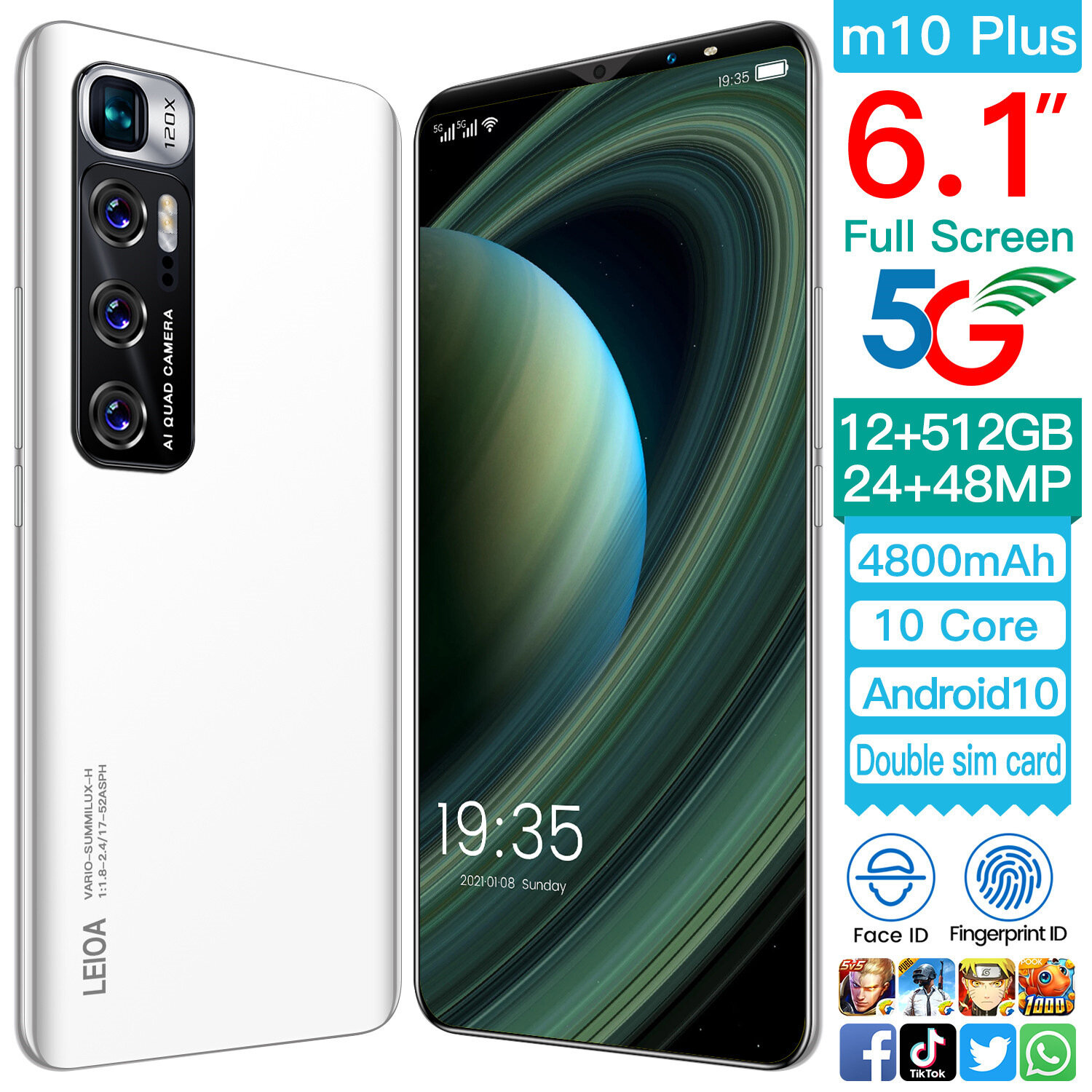 Смартфон Aliexpress "m10plus", 6.1", 5G, Android — фото 1