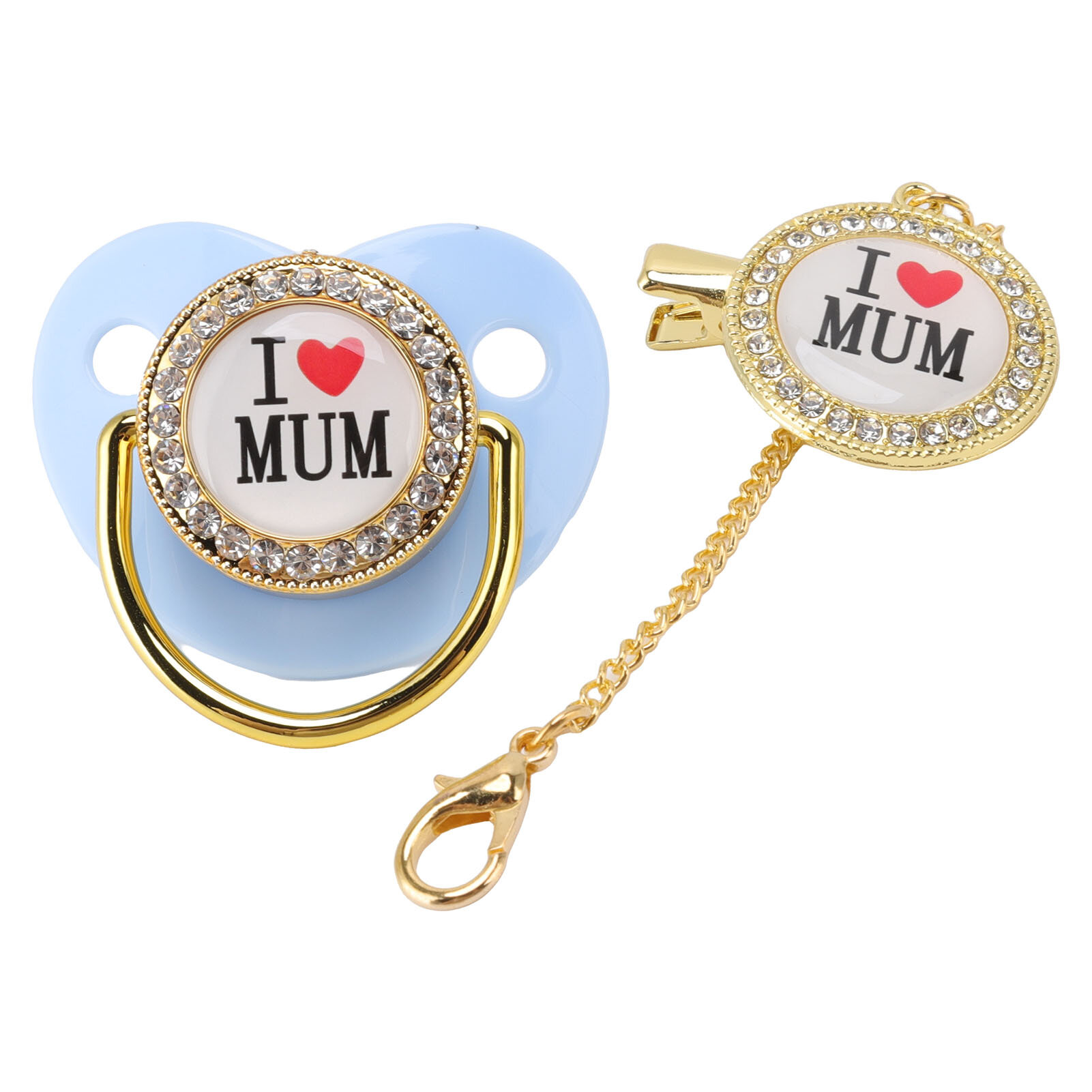 Детская соска-пустышка для детей от 6 до 18 месяцев, с интегрированными силиконовыми вставками, без бисфенола-А, с блестками и зажимами, силикон-пустышка синего цвета.