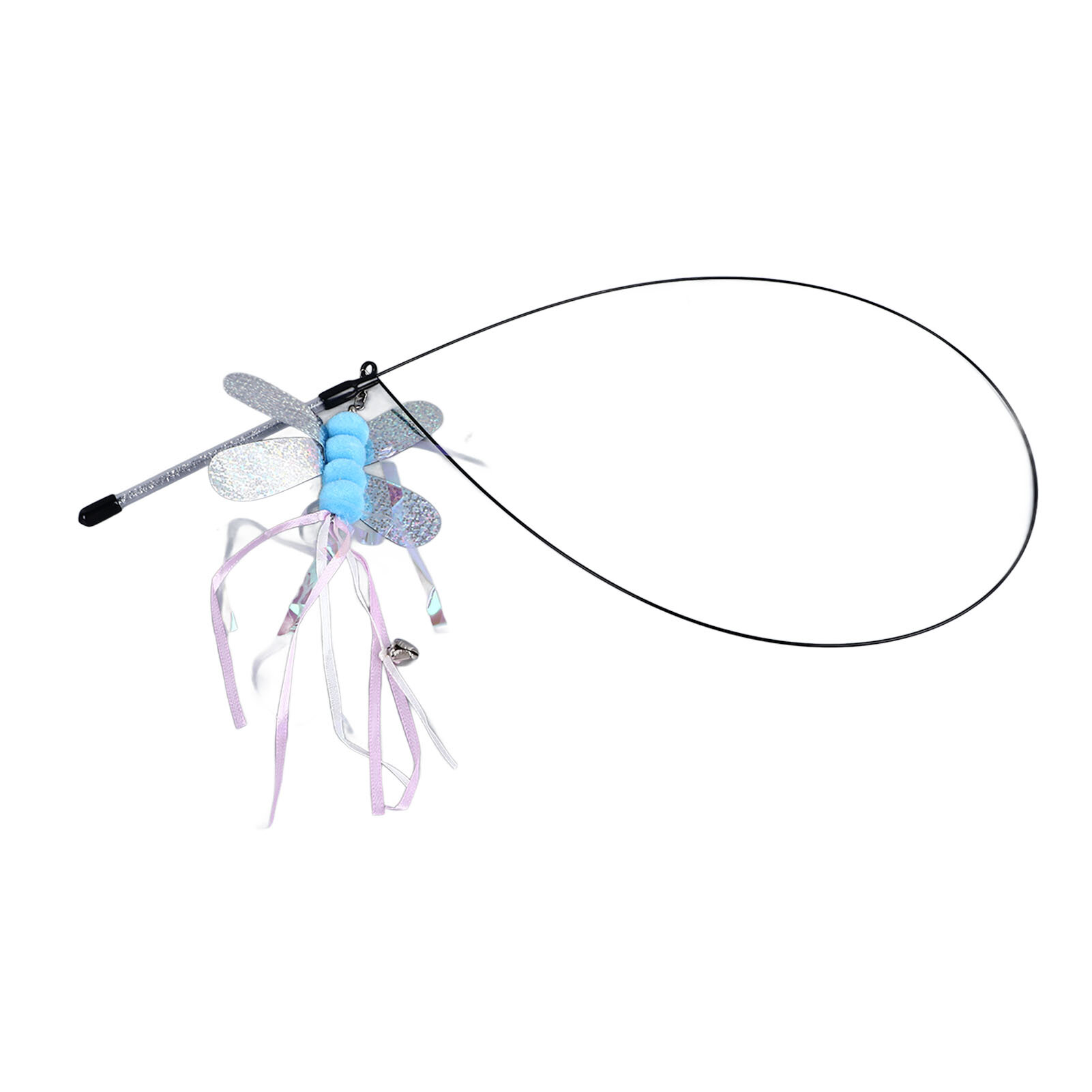 Интерактивная игрушка-дразнилка для кошек с гибкой проволочной ручкой и яркой приманкой для котят в виде стрекозы.