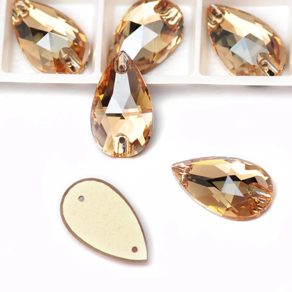 Стеклянные стразы капли 7x12mm, Golden Shadow, 32шт