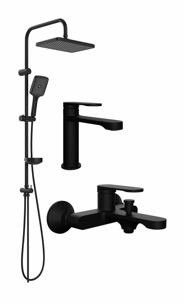 Комплект для ванной Смеситель STWORKI Ноттвиль S34010BK черный / Стойка Вестерос S26180BK матовая черная / Смеситель S34100BK матовый черный