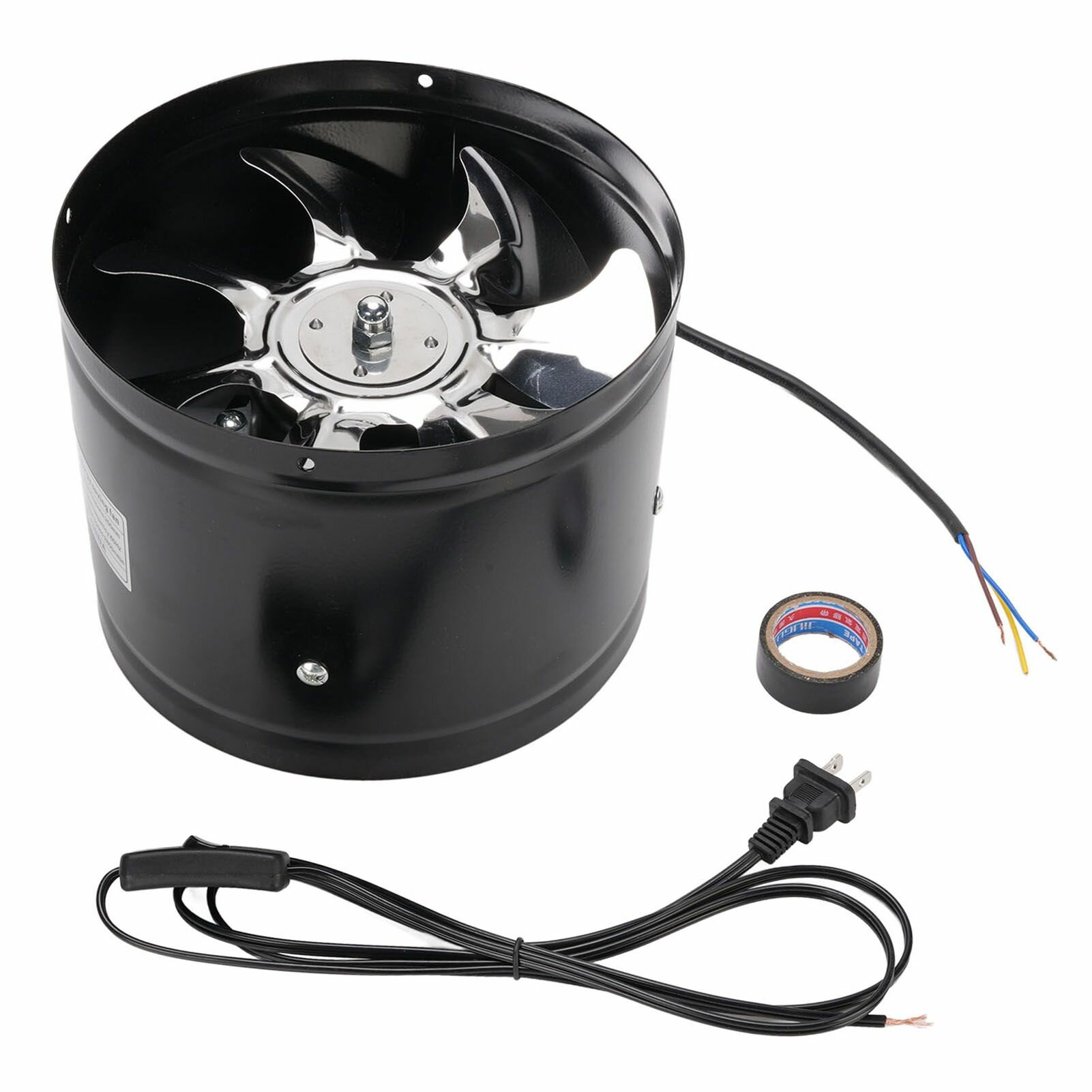 8-дюймовый малошумный канальный вытяжной вентилятор 2800 об/мин, высокоскоростной, 80 Вт, 7-лопастной, для кухонной вытяжки, вилка стандарта США 110 В