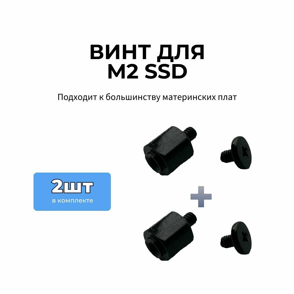 Винт со стойкой для крепления SSD M.2 Черный 2шт.