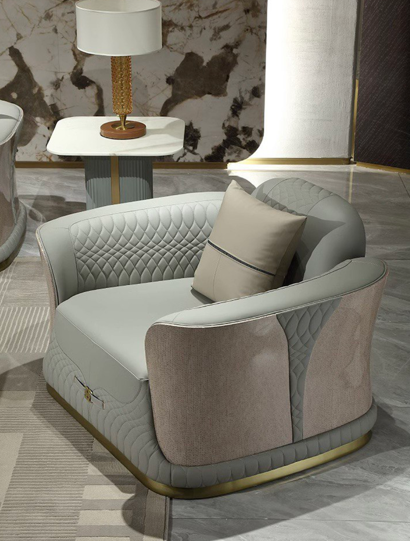 Кресло кожаное NIMBUS серое из кожи наппа, 960×820x1180 мм