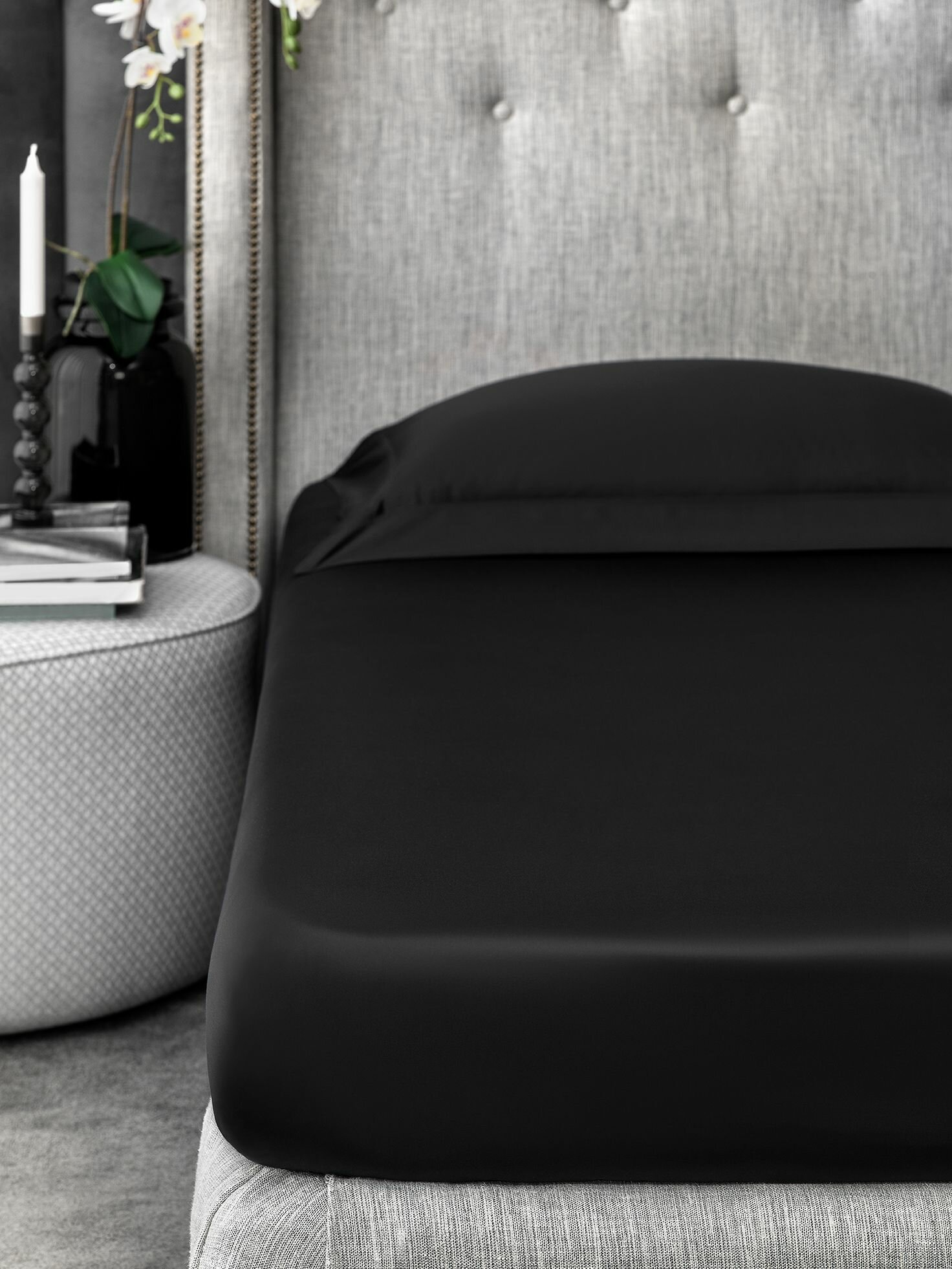 Togas Простыня на резинке двуспальная "Сенса" 180x200 +30 sensotex, эвкалиптовое волокно, черная