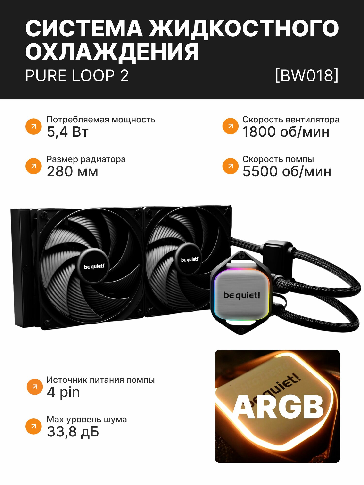 Система жидкостного охлаждения be quiet! Pure Loop 2 280mm (BW018)