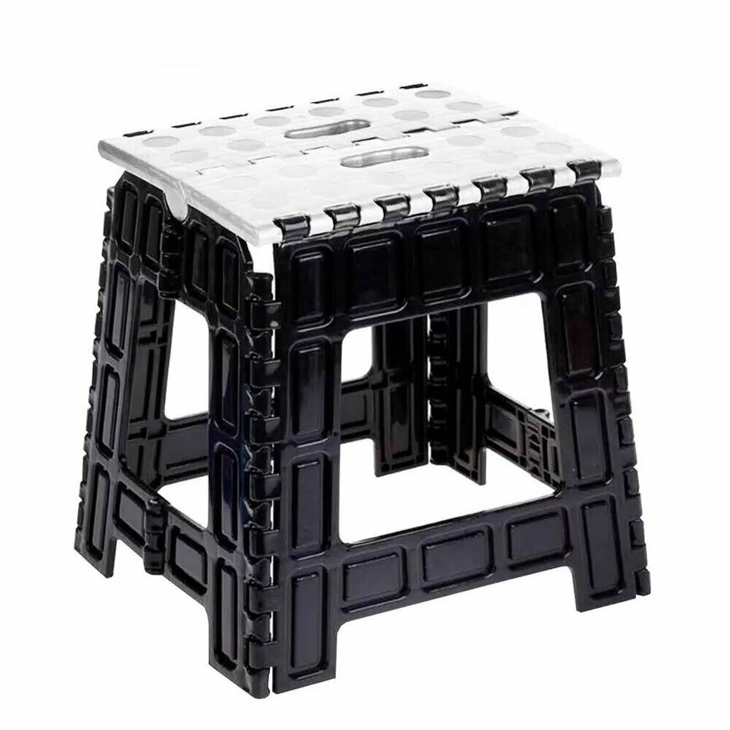 Табурет складной для дома, компактный пластик, черный/белый дизайн, средний размер, удобно переносить