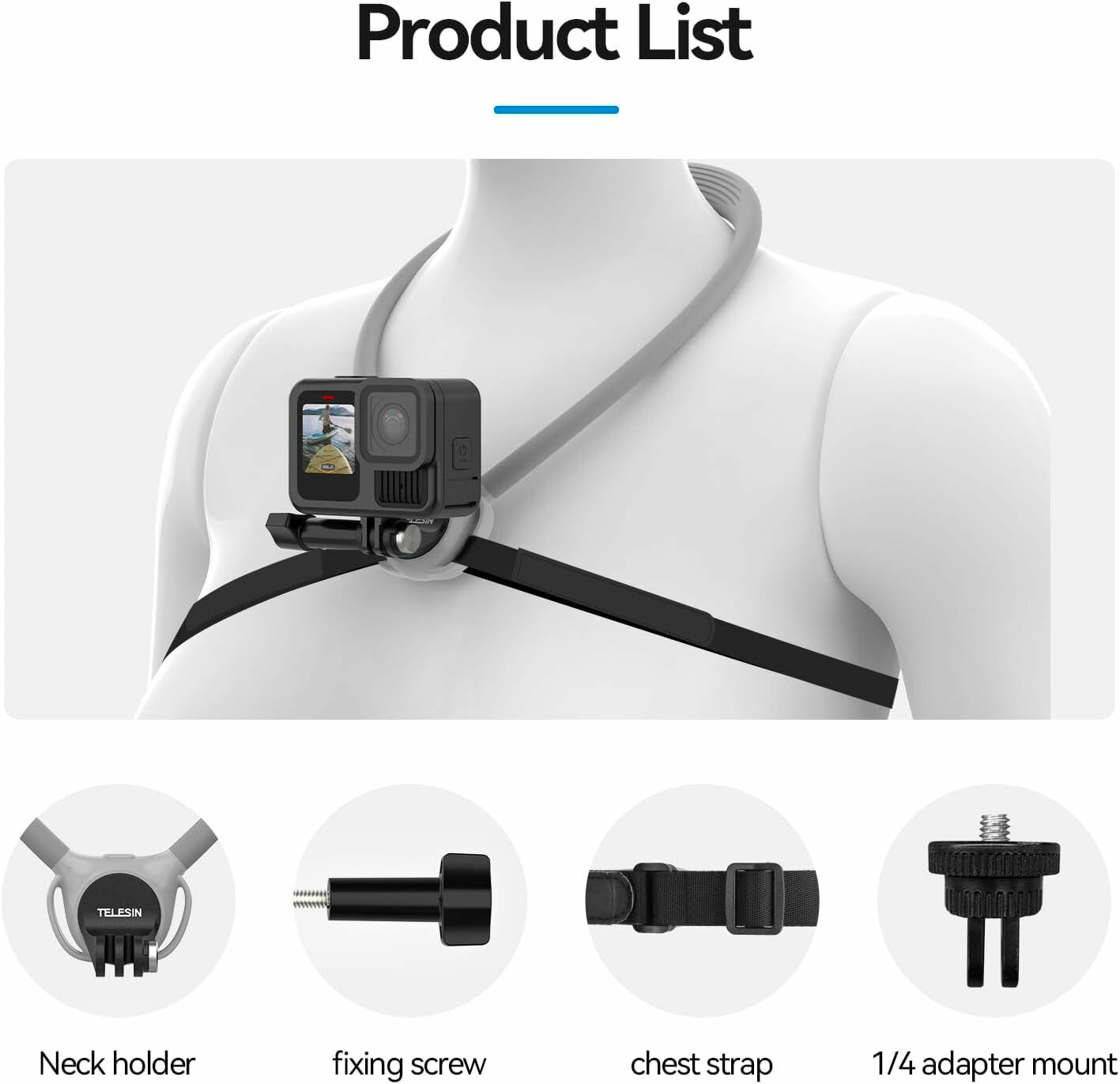 Крепление на шею TELESIN SE 2.0 с воздушной подушкой для видеоблогинга от первого лица без помощи рук для камер GoPro Hero Series, Insta 360 Series, Action 3/4/5 Pro, AKASO