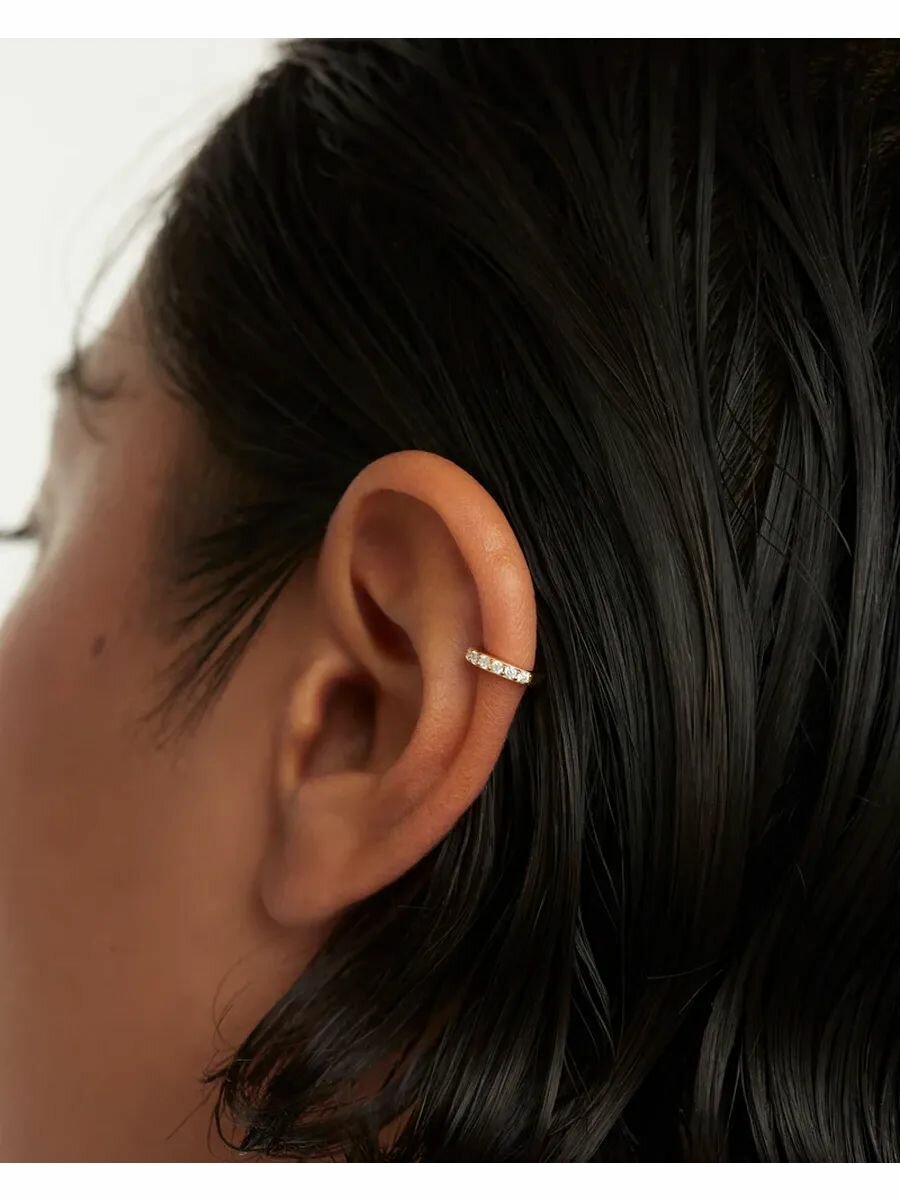 Серьги каффы, серебро, 925 проба, циркон