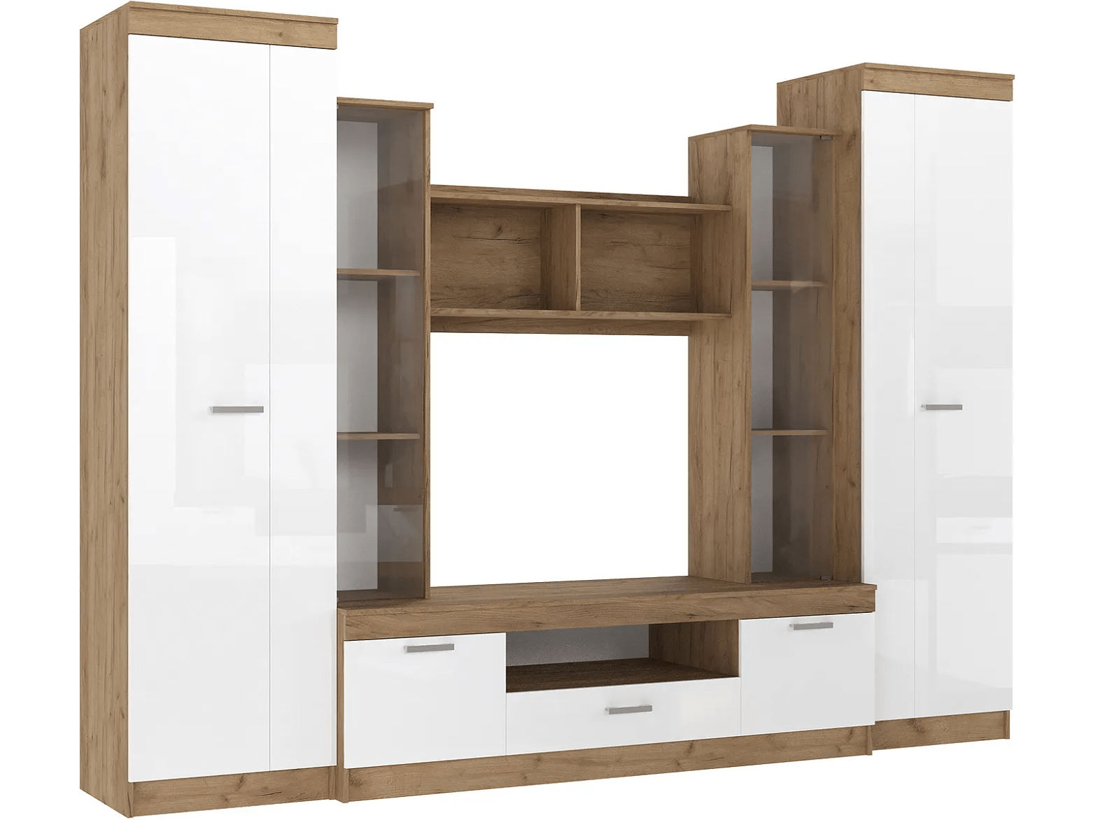 Гостиная, выполненная из ЛДСП, современная (Дуб крафт/ Белый Глянец)