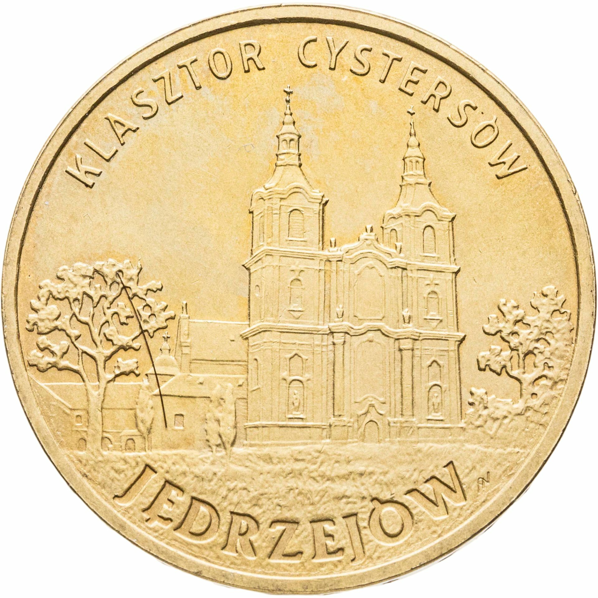 Польша 2 злотых 2009 "Город Енджеюв Jedrzejow Klasztor Cystersow", Латунь, в сохранности AU-UNC