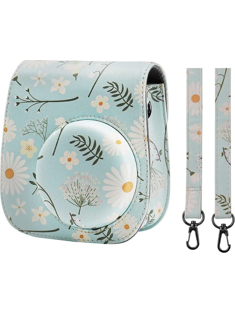 Кожаный чехол PU совместимый с Fujifilm Instax Mini 12 11 9 Instant Camera с регулируемым ремешком и карманом