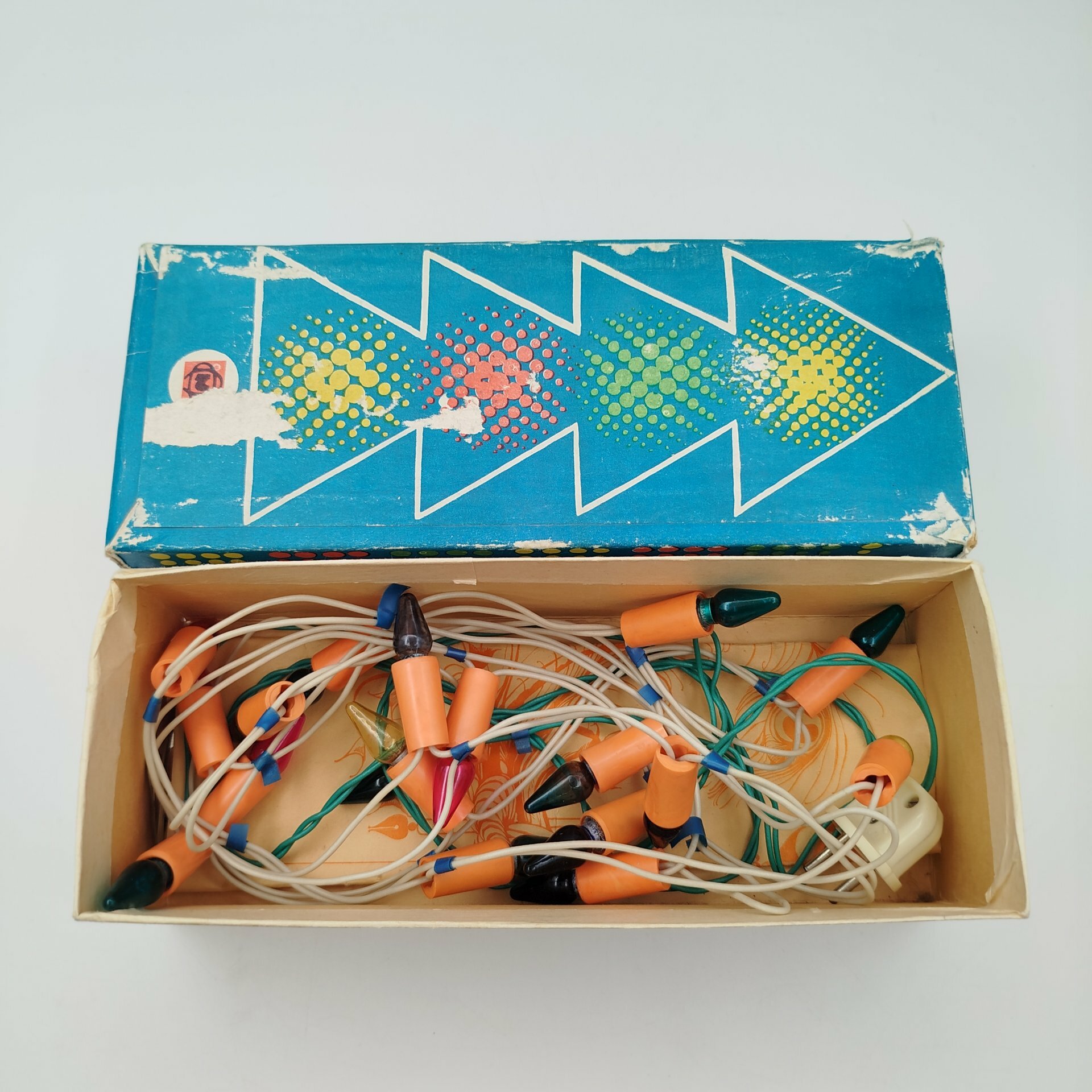 Гирлянда елочная "Свеча" в коробке, пластик, стекло, картон, СССР, 1970-1990 гг.