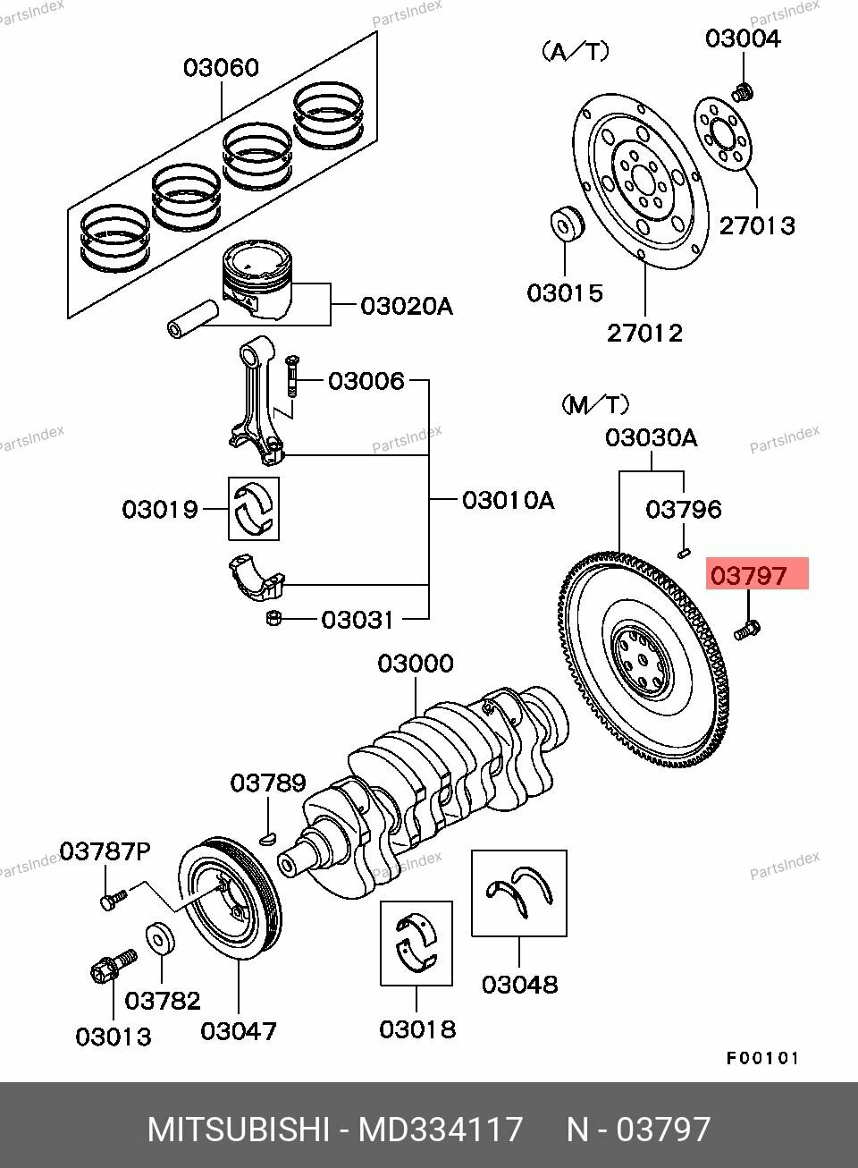 Бoлт с шестигранной головкой, MITSUBISHI MD334117