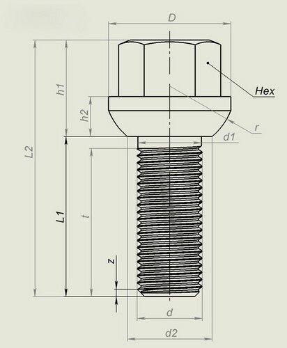 Болт колесный M12x1,5x28x54, сфера R12, кл.17, дакромет для а/м Mercedes, AIRLINE ABLT025