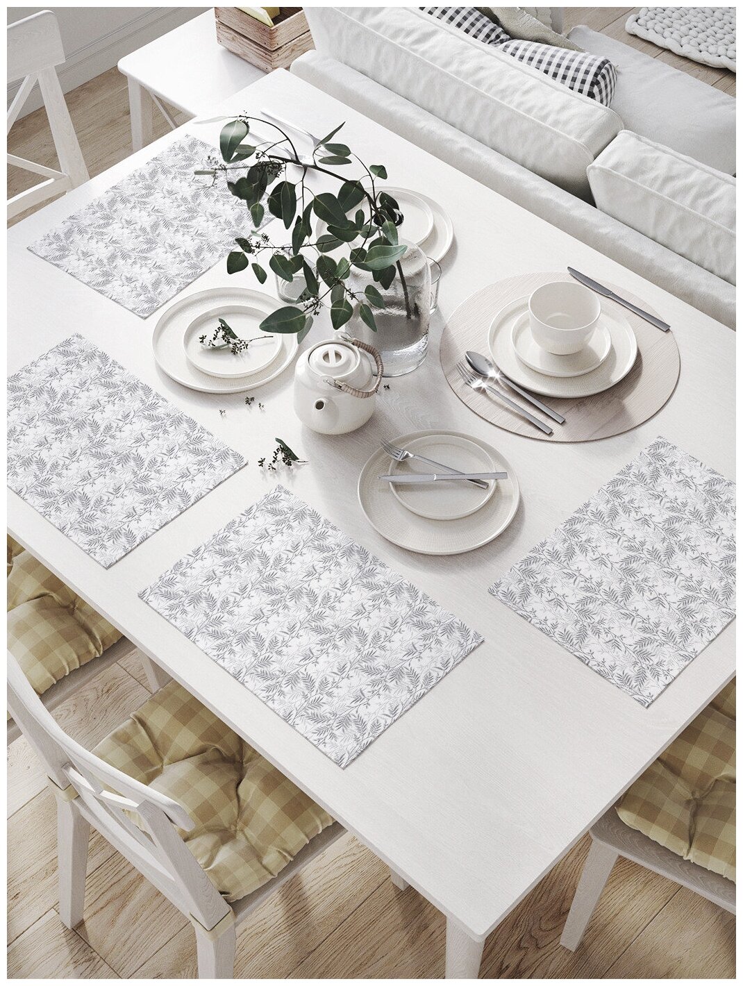 Сервировочные салфетки на стол, прямоугольные, тканевые 32x46 "Лиственная вертикаль", JoyArty