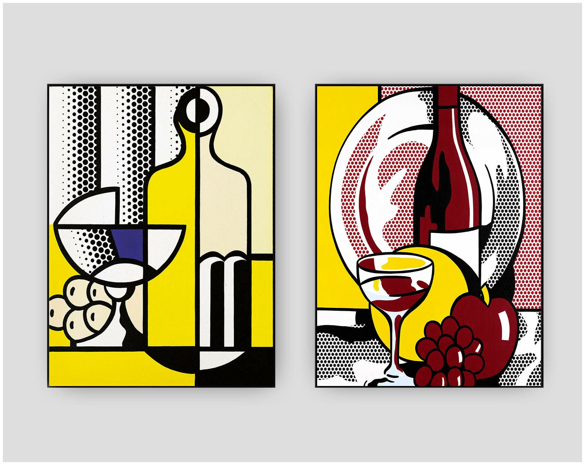 Постеры Вино комикс для кухни 2 шт Рой Лихтенштейн размер А3 без рамки интерьерный плакат Вино для кухни Поп арт принт Roy Lichtenstein
