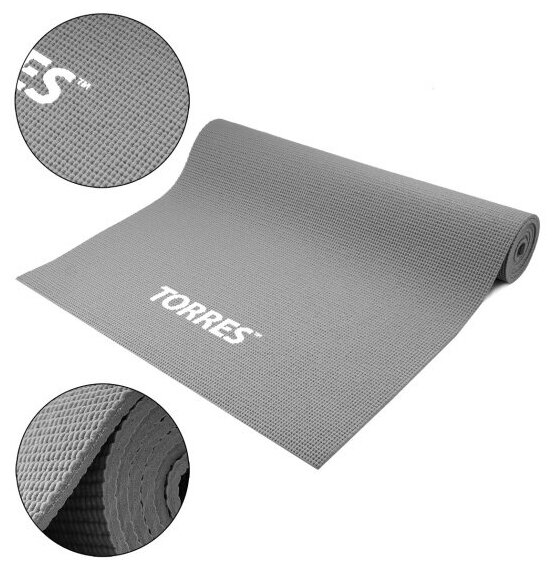 Коврик Torres Relax 6 YL12236G, для йоги, PVC 6 мм, нескользящее покрытие, серый