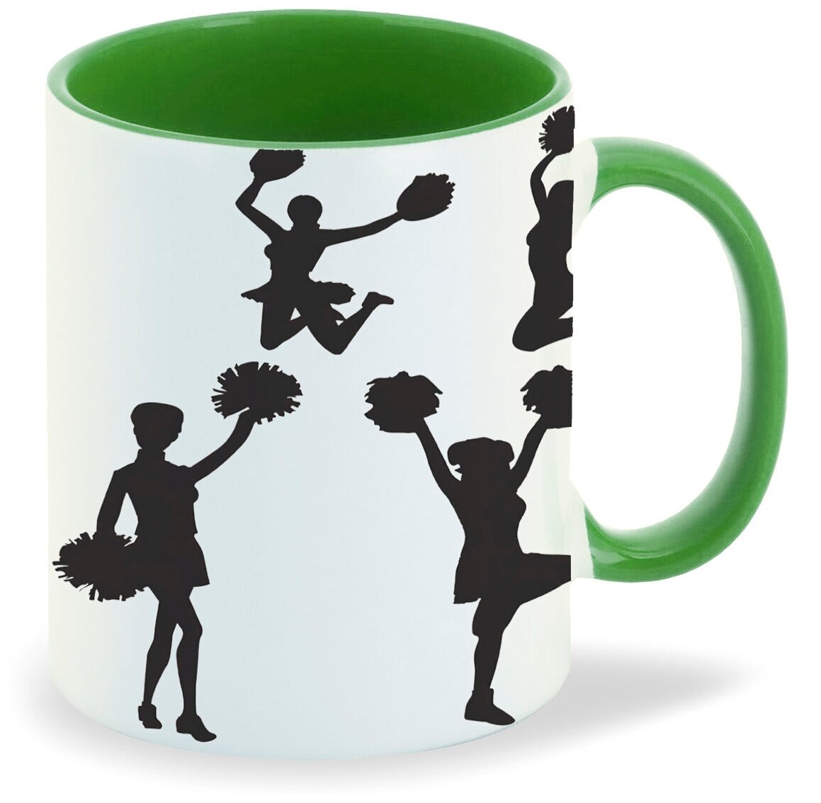 Кружка зеленый CoolPodarok Черлидинг Черлидерши Силуэты Черно белый