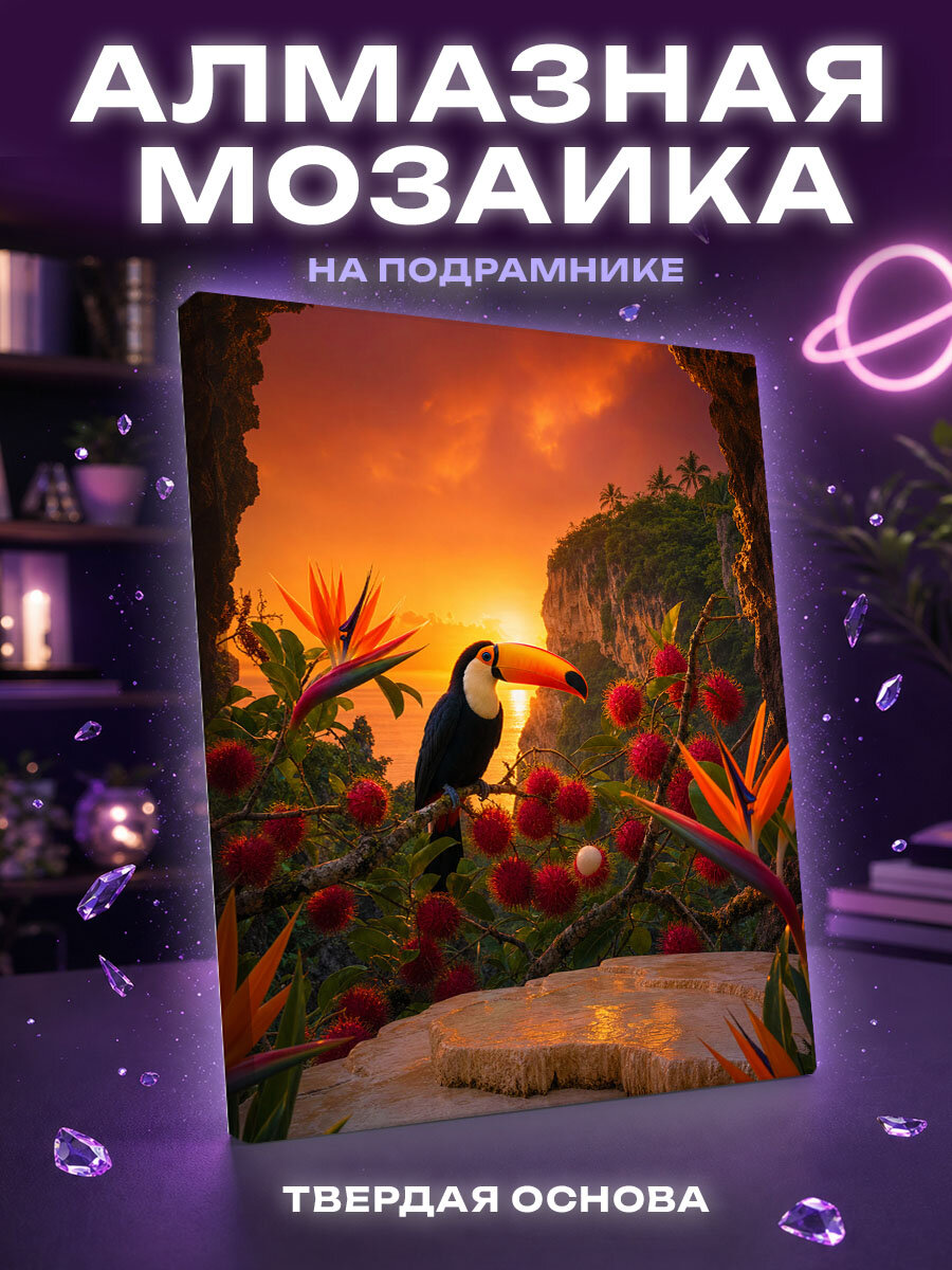 Алмазная мозаика Тукан в огне заката