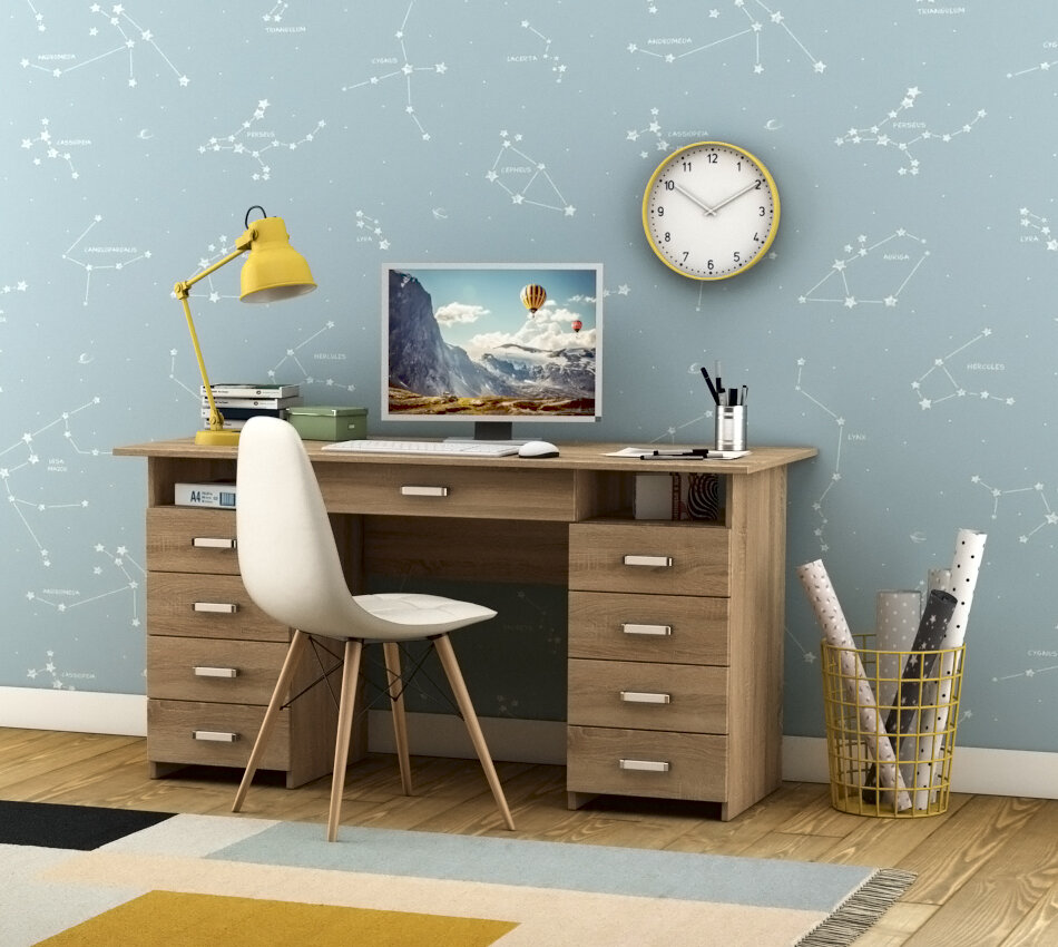 Стол письменный, стол компьютерный Лайт (Ньюкасл) 9Я дуб сонома