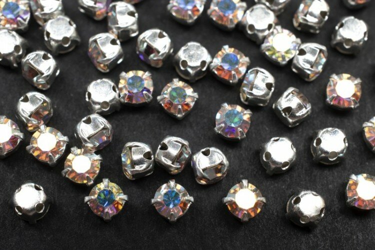 Шатоны Preciosa Maxima 4мм в оправе, цвет crystal DF AB/silver, 63-054, 10шт