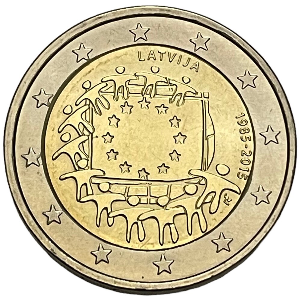 Латвия 2 евро 2015 г. (30 лет флагу Европейского союза)