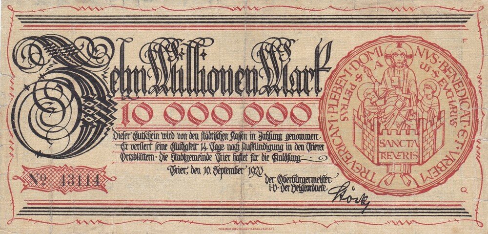 Германия (Веймарская Республика) Трир 10000000 марок 1923 г.