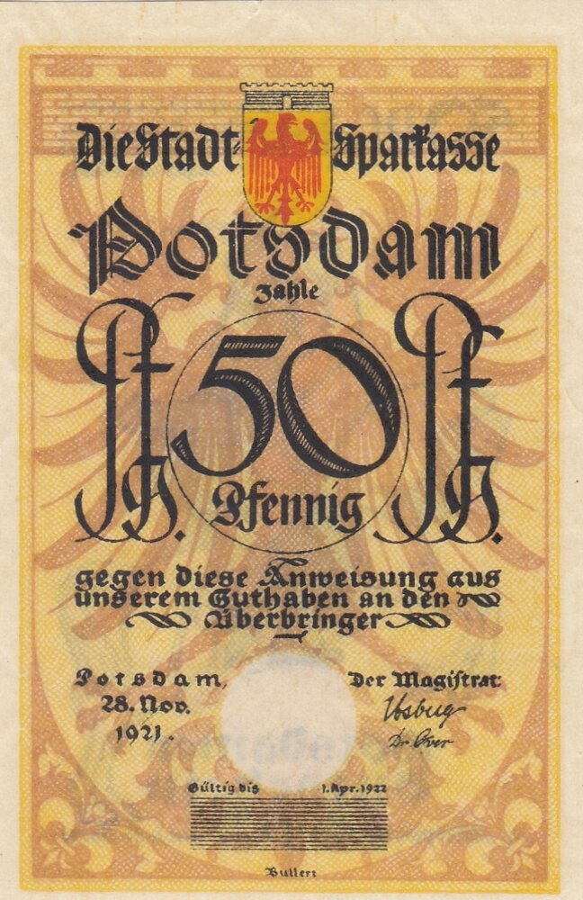 Германия (Веймарская Республика) Потсдам 50 пфеннигов 1921 г. (№4) (2)