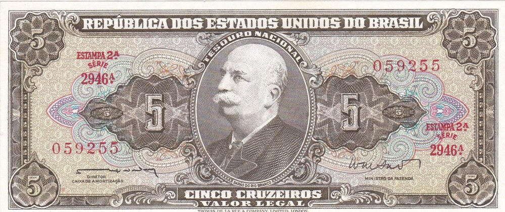 Бразилия 5 крузейро 1962 г. (Выпуск 2) (Подпись Reginaldo Nunes, Walther Salles) (Серия 2946A)
