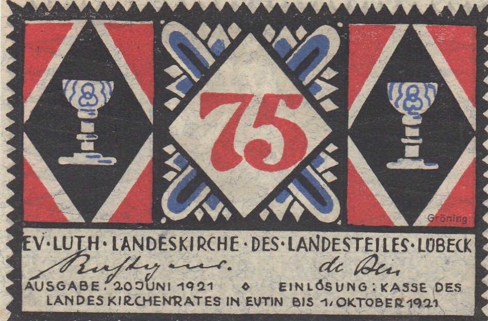 Германия (Веймарская Республика) Любек 75 пфеннигов 1921 г.