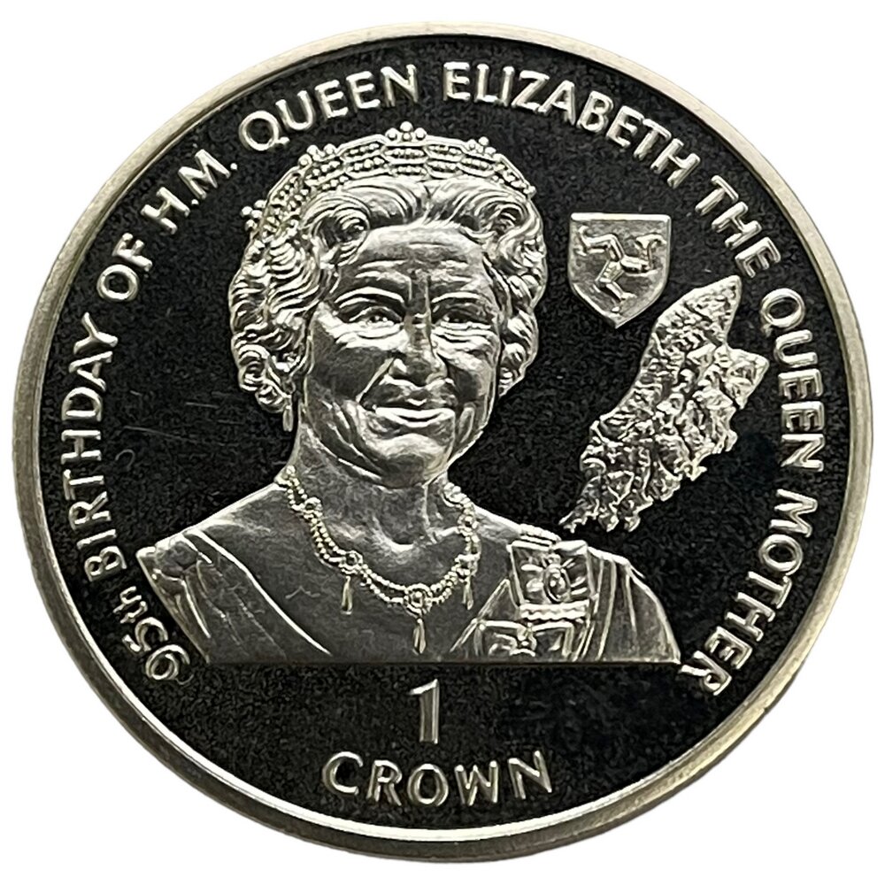 Остров Мэн 1 крона 1995 г. (95 лет со дня рождения Королевы Матери) (Ag) (Proof)