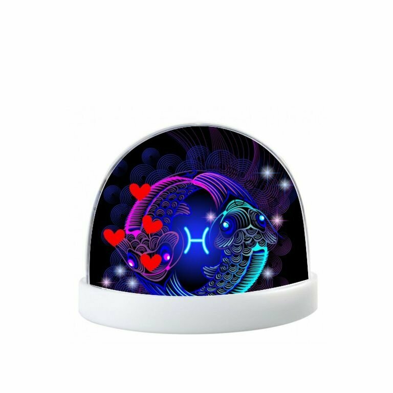 Водяной шар со знаком зодиака Рыбы №7, Сердца-блёстки