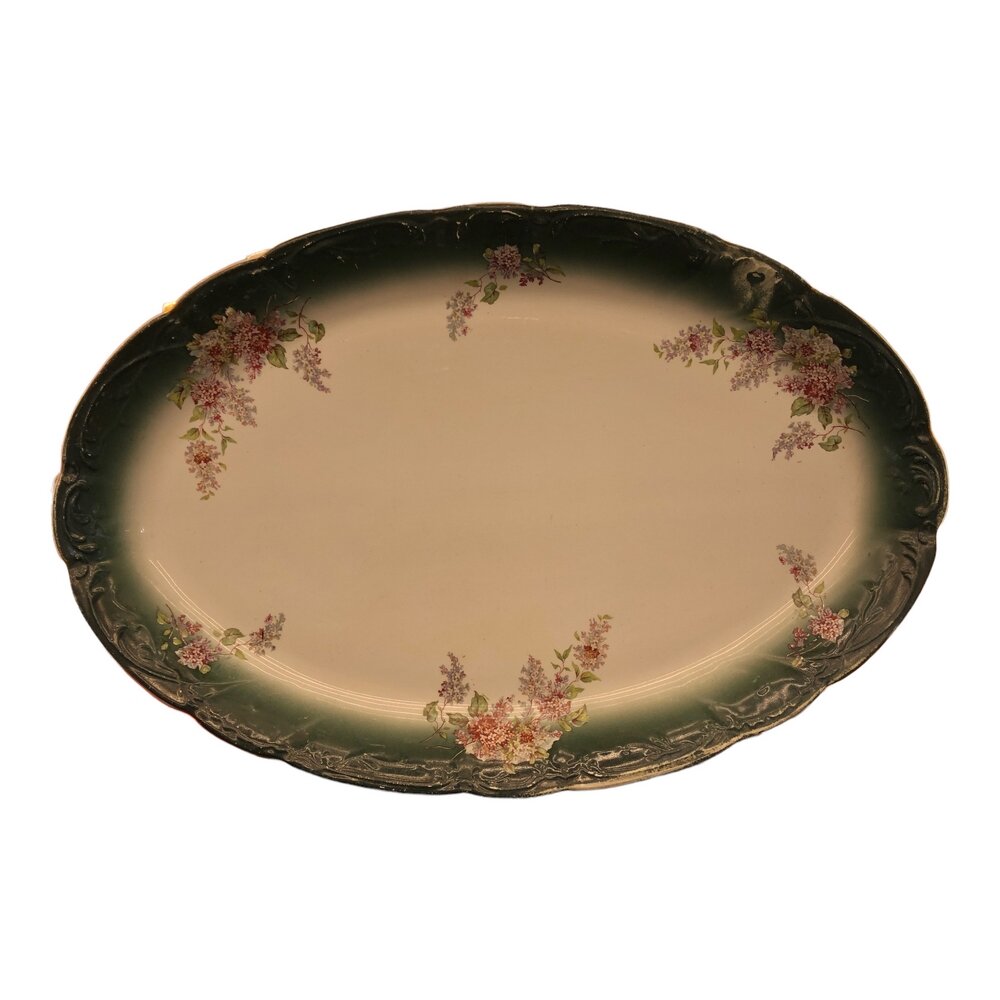 Блюдо сервировочное "Сирень", 48*32,5 см, 1889-1917 гг, фаянс, Кузнецов, Российская Империя